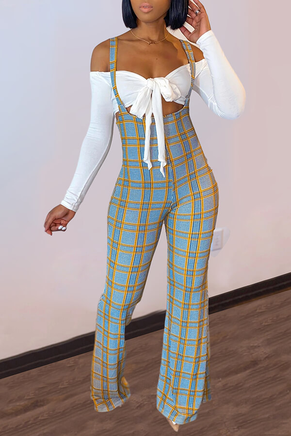 LW Lace-up Grid Print Pants Set Sale | LovelyWholesale