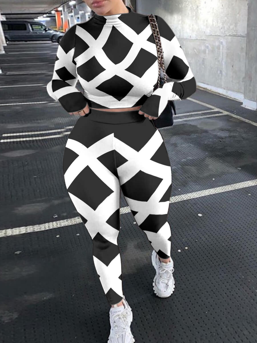 LW Round Neck Geometric Print Pants Set Sale | LovelyWholesale