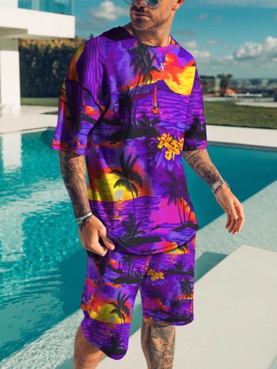 LW BASICS Men Tree Sea Print Shorts Set Sale | LovelyWholesale