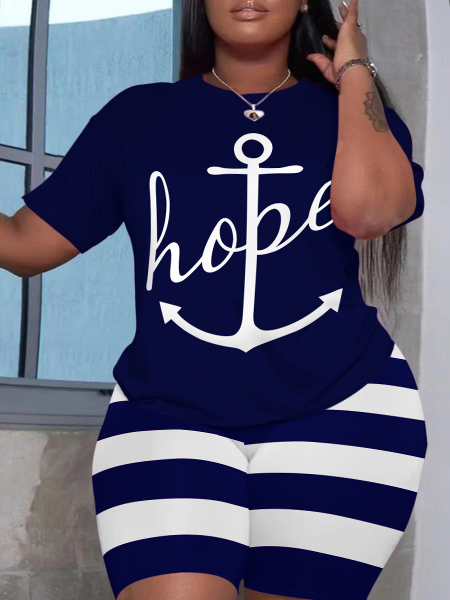 LW Plus Size Hope Letter Print Striped Shorts Set Sale | LovelyWholesale