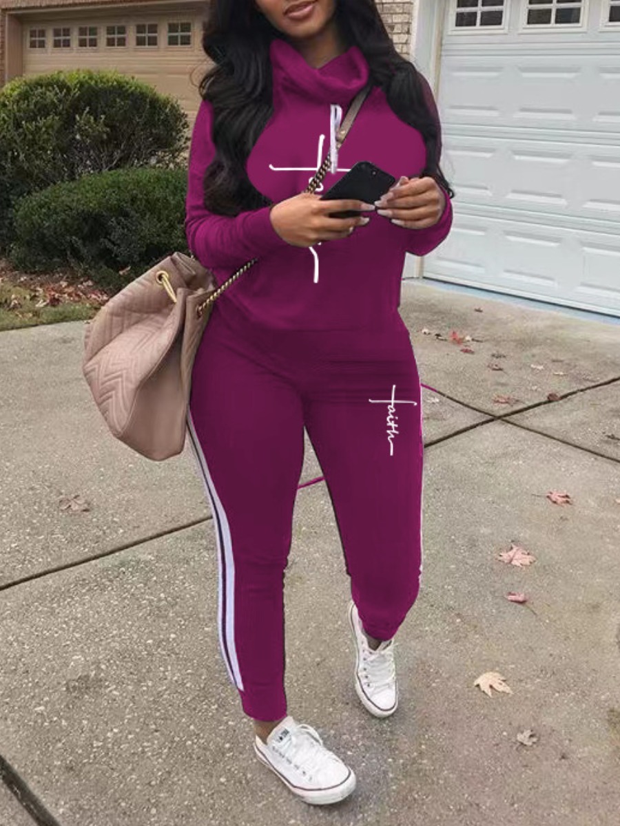 LW Plus Size Faith Letter Print Striped Tracksuit Set Sale ...