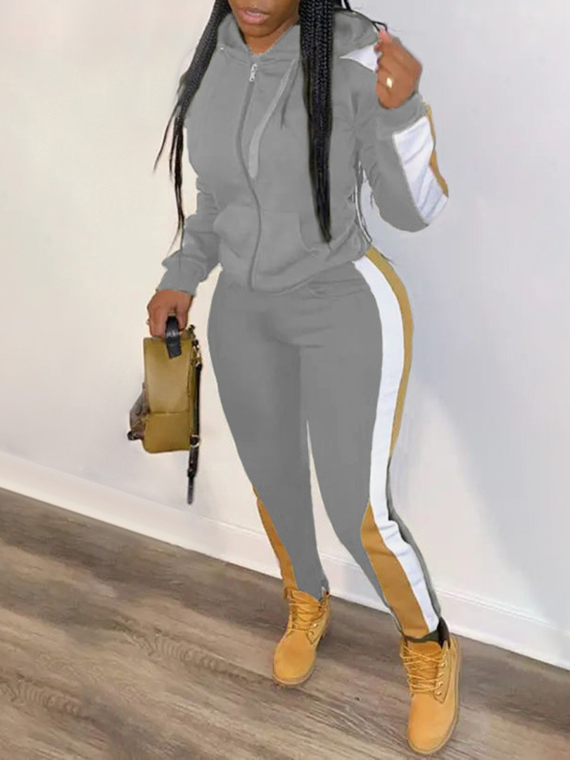 LW Plus Size Striped Kangaroo Pocket Tracksuit Set Sale | LovelyWholesale