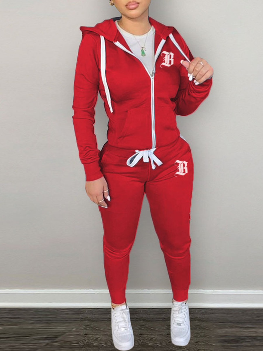 LW Letter Print Kangaroo Pocket Tracksuit Set Sale | LovelyWholesale