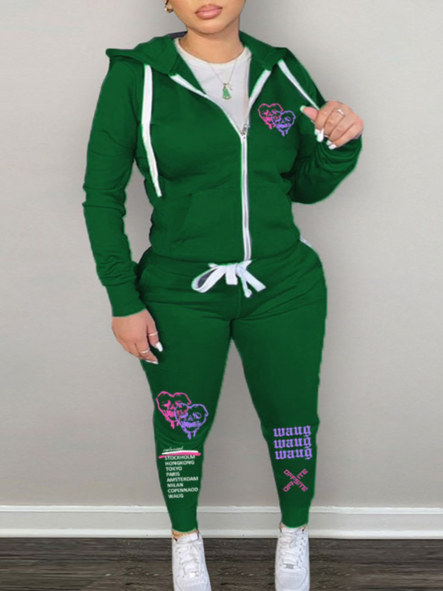 LW Plus Size Letter Print Kangaroo Pocket Tracksuit Set Sale ...