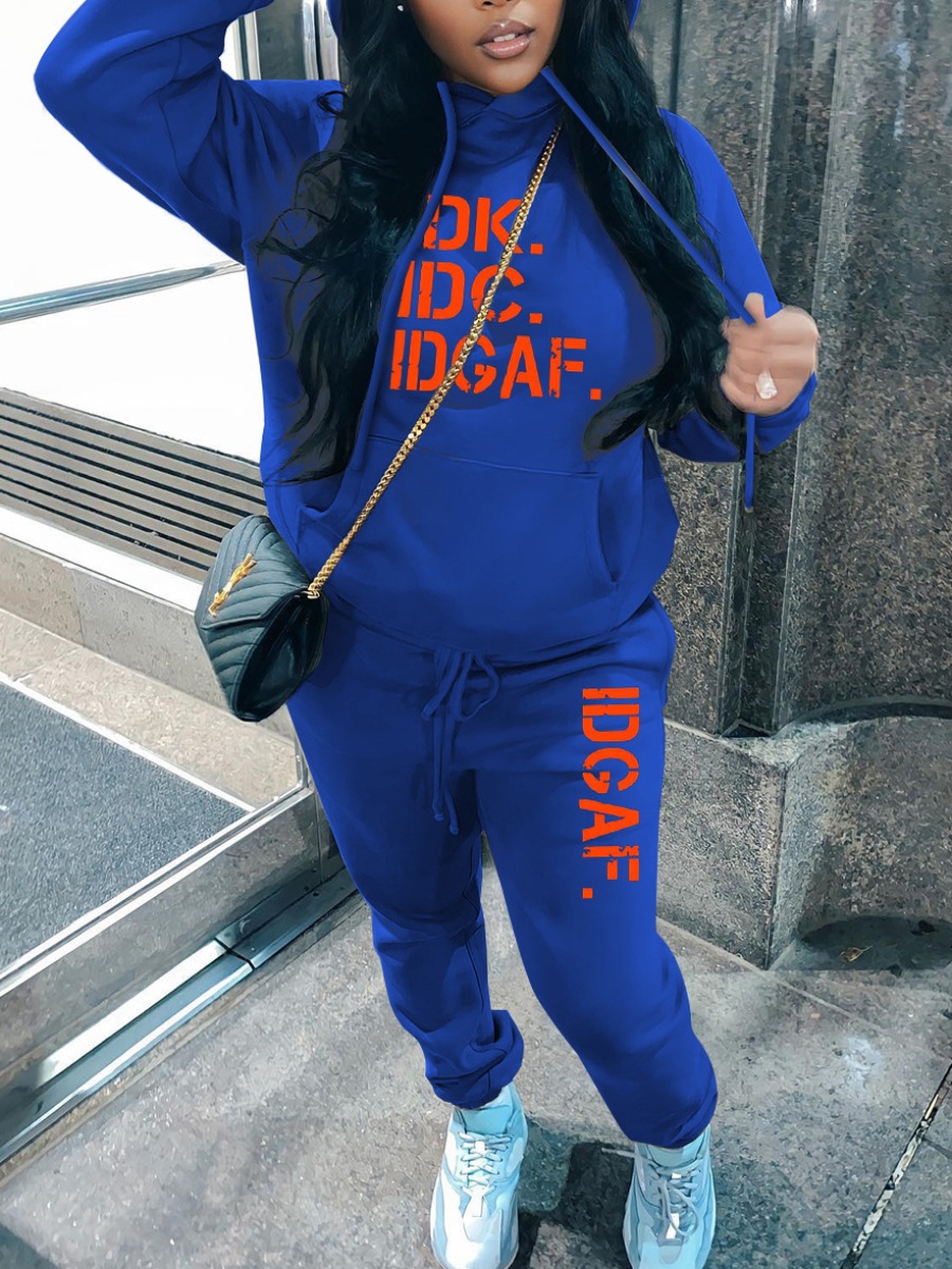 LW Plus Size Fleece Letter Print Kangaroo Pocket Tracksuit Set Sale ...