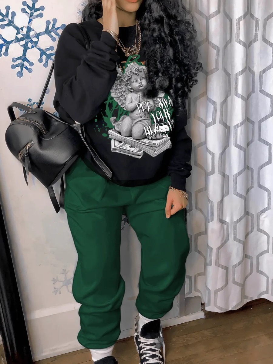 LW Money Letter Print Tracksuit Set Sale | LovelyWholesale