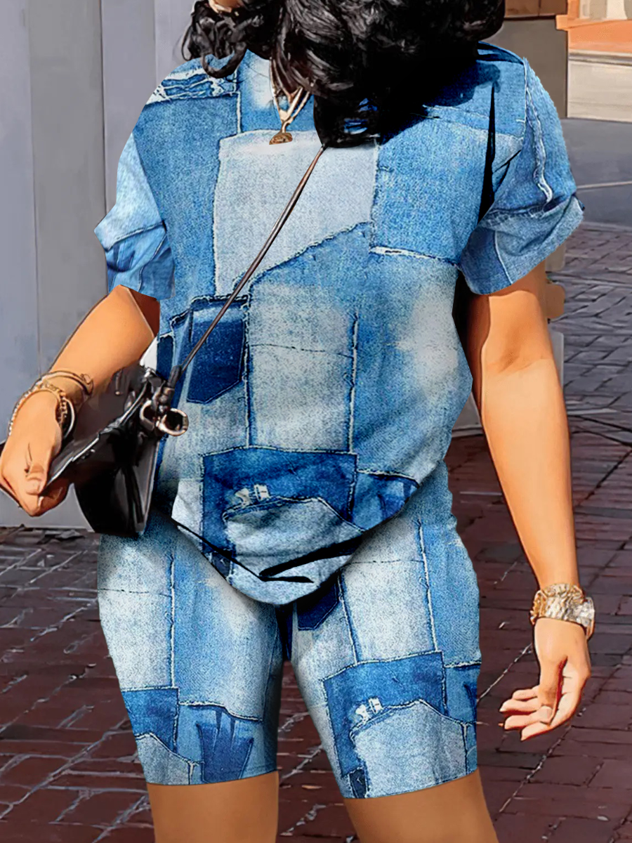 LW Imitation Denim Loose Shorts Set Sale | LovelyWholesale