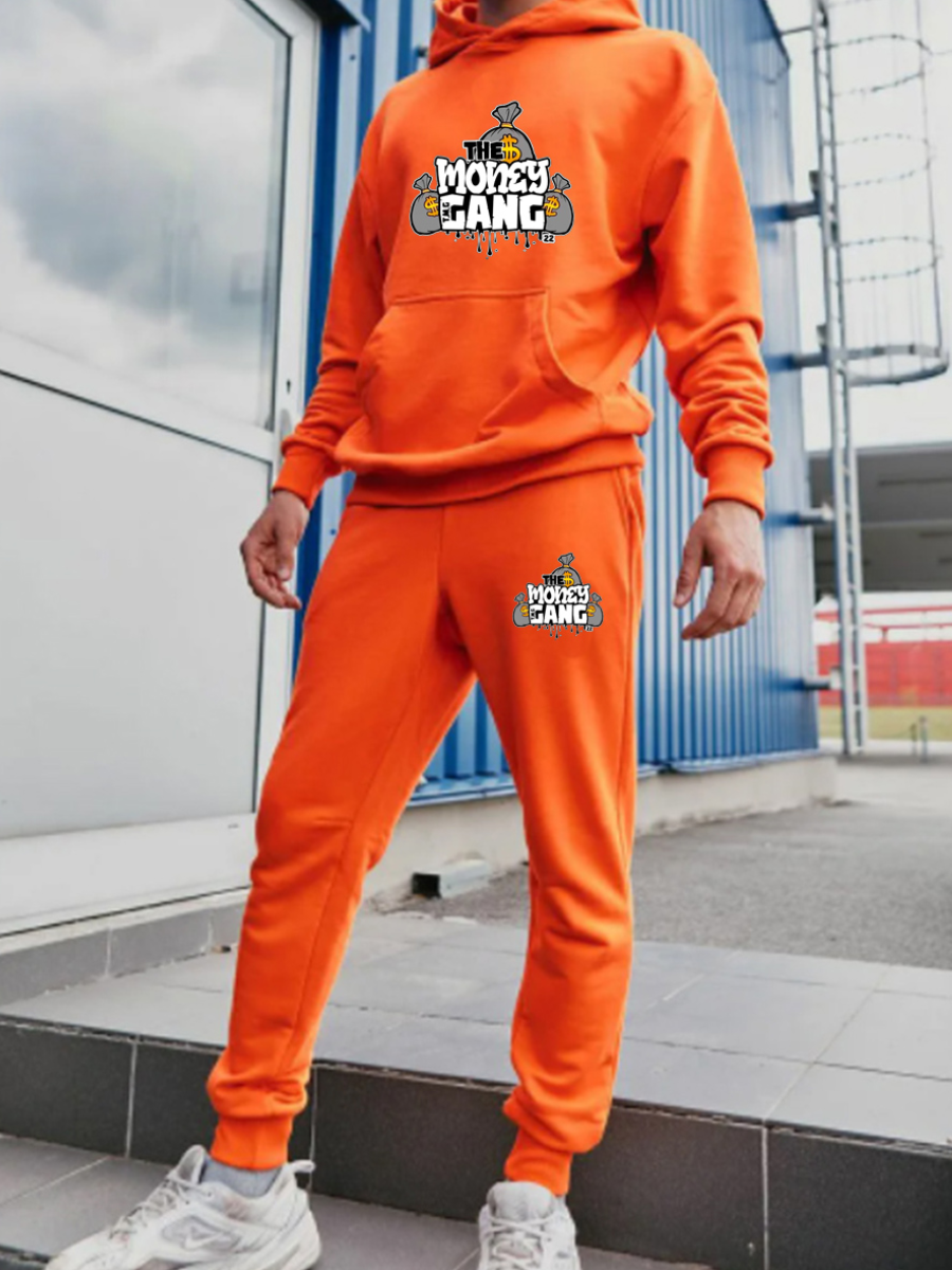 LW Men Money Letter Print Kangaroo Pocket Tracksuit Set Sale ...