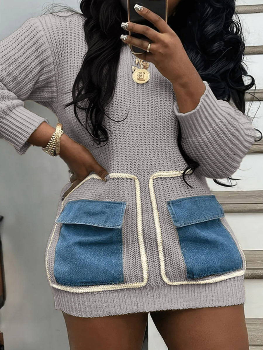 LW Round Neck Pocket Design Sweater Sale | LovelyWholesale
