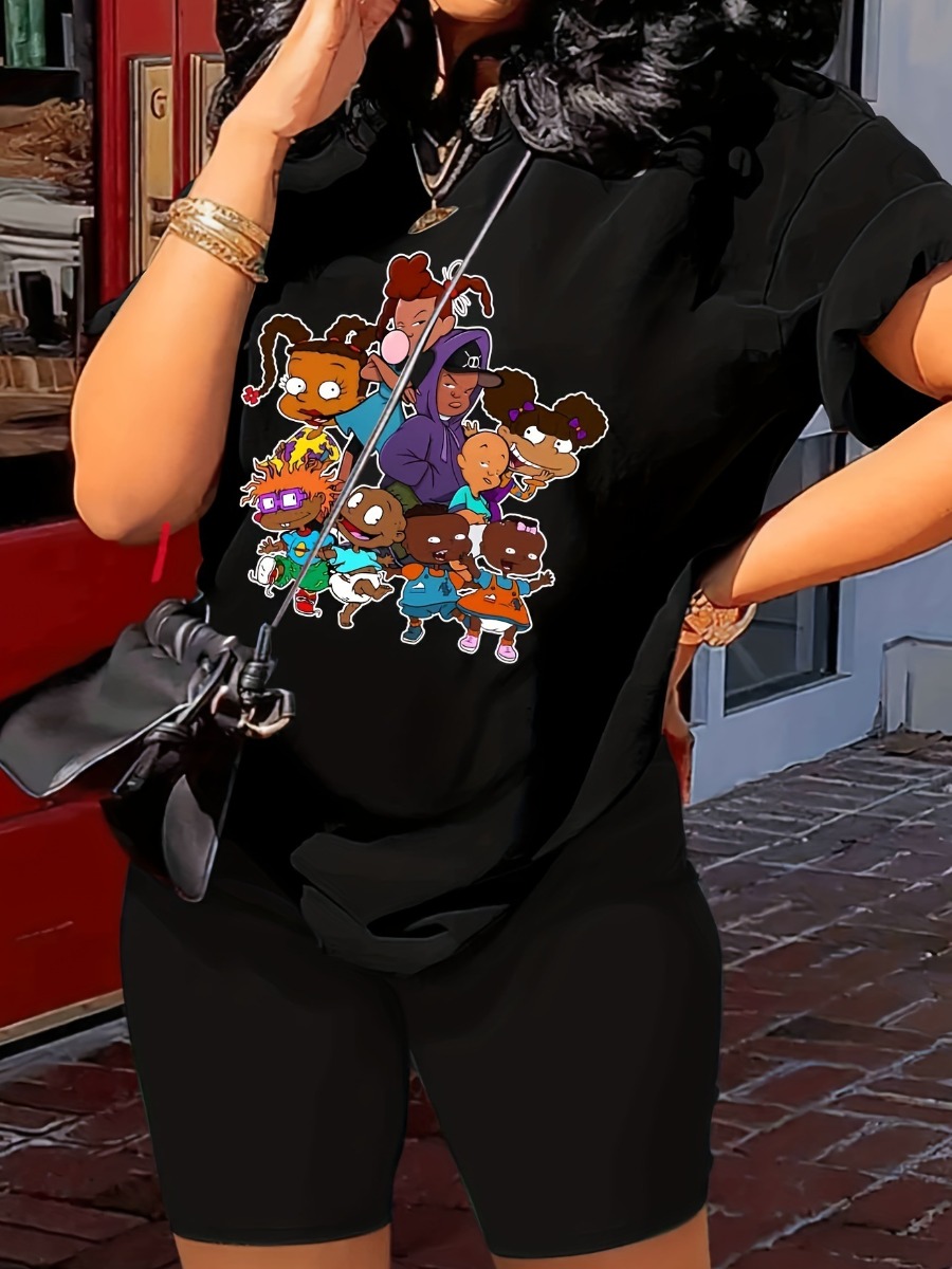 LW Round Neck Cartoon Print Shorts Set Sale | LovelyWholesale