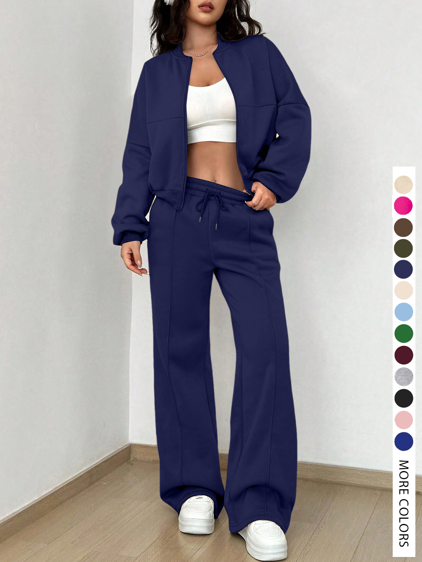 LW Casual Hooded Collar Zipper Design Solid Color Long Sleeve Two-piece ...